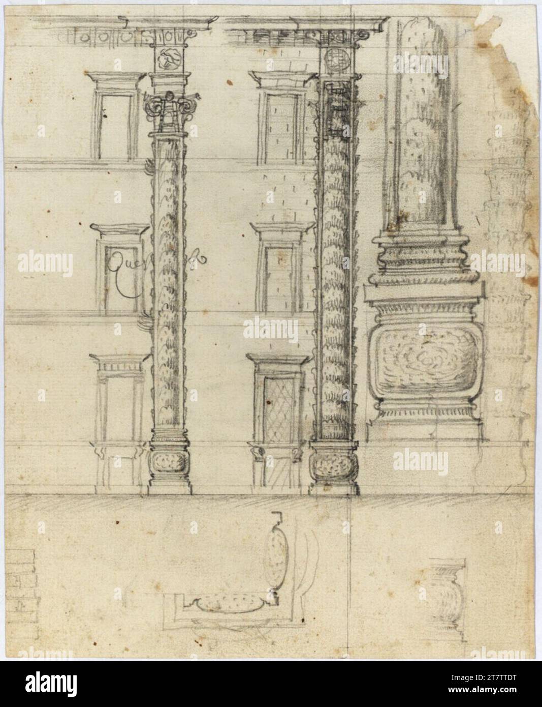 Francesco Borromini (Zeichner in) Rome, Palazzo Falconieri, corner design of the facade. Paper ...