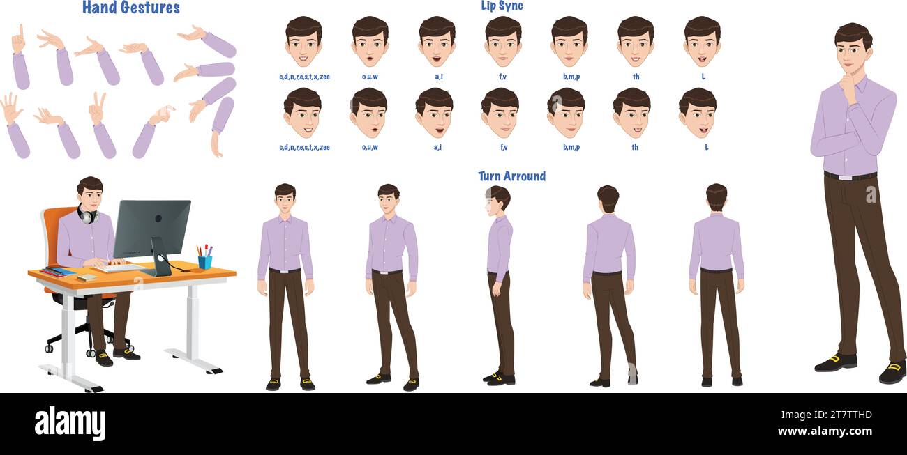 A man modelsheet. man turn around sheet, hand gestures, lip sync Stock Vector Image & Art - Alamy