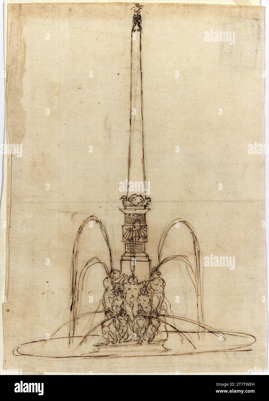 Bernardo Castelli Borromini (Zeichner in) Rome, fountain with an ...
