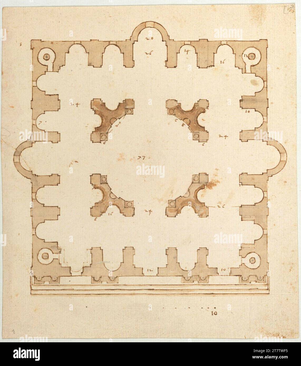 Jacopo Sansovino Rom, San Giovanni dei Fiorentini, Grundriss. Feder in ...