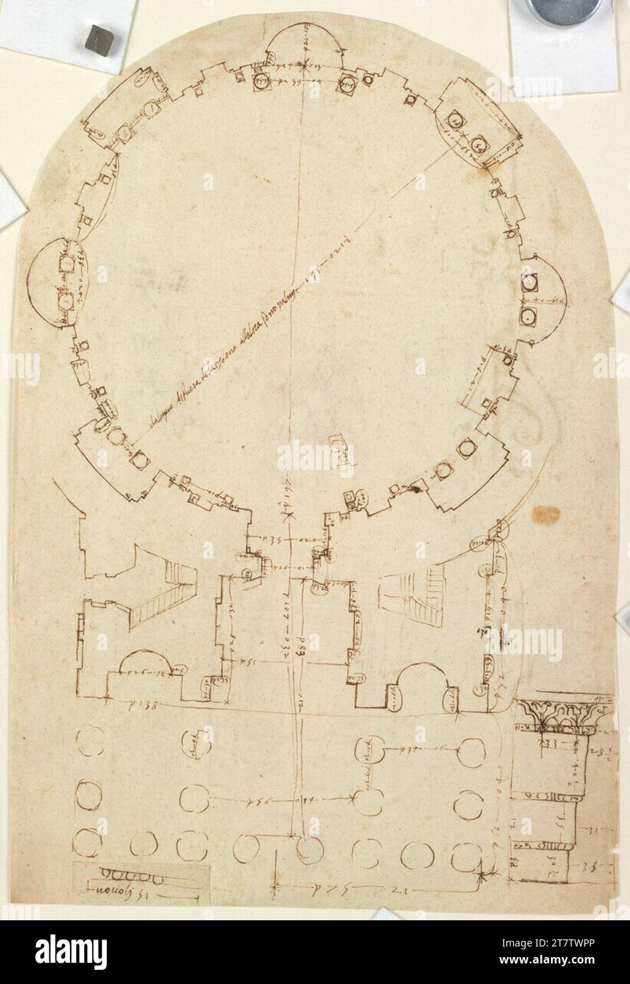 Anonym Rome, pantheon, floor plan and profile of the framework of the ...