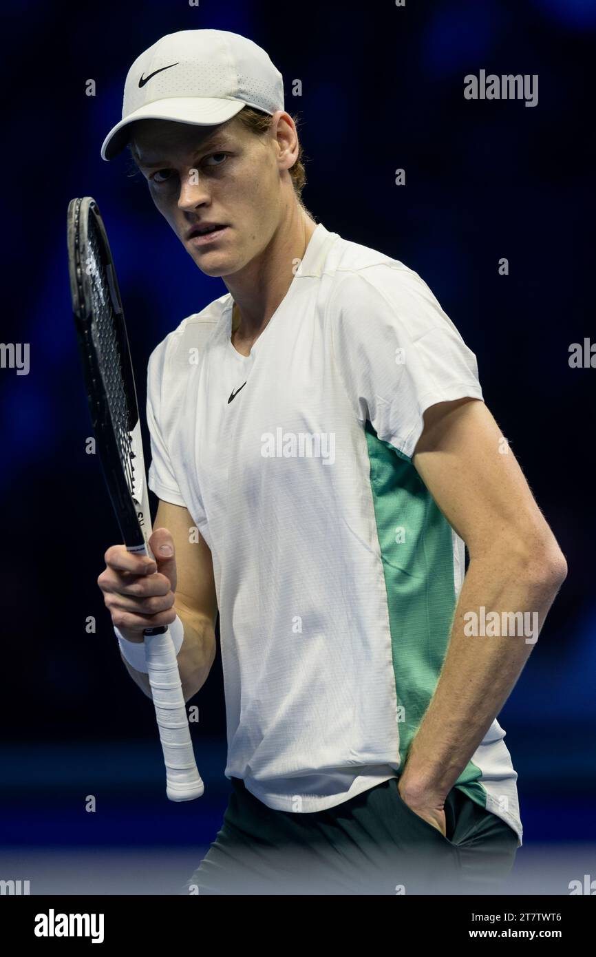 Turin, Italy. 17 November 2023. Jannik Sinner of Italy celebrates ...