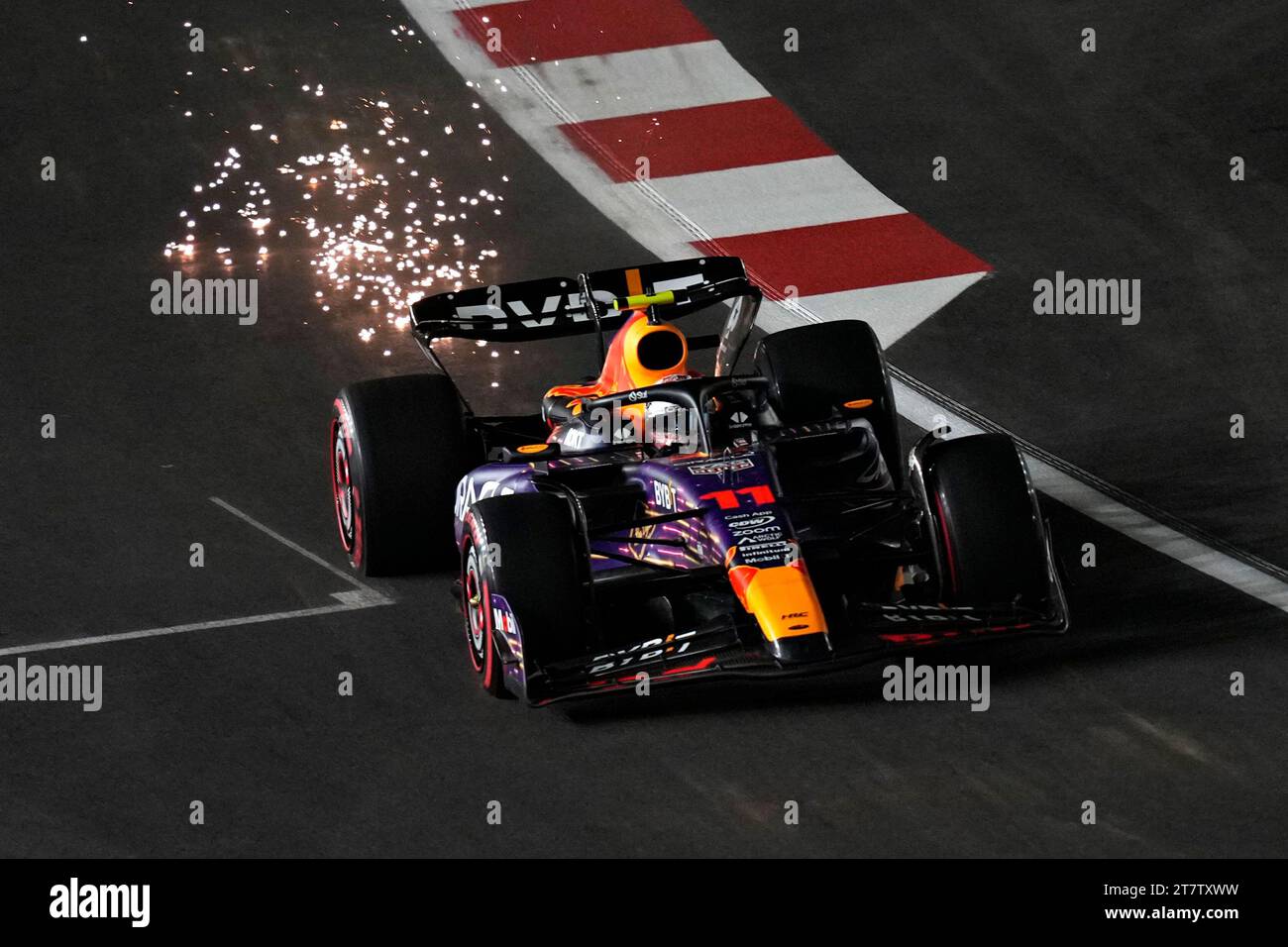 Red Bull driver Sergio Perez, of Mexico, drives during the second practice for the Formula One ...