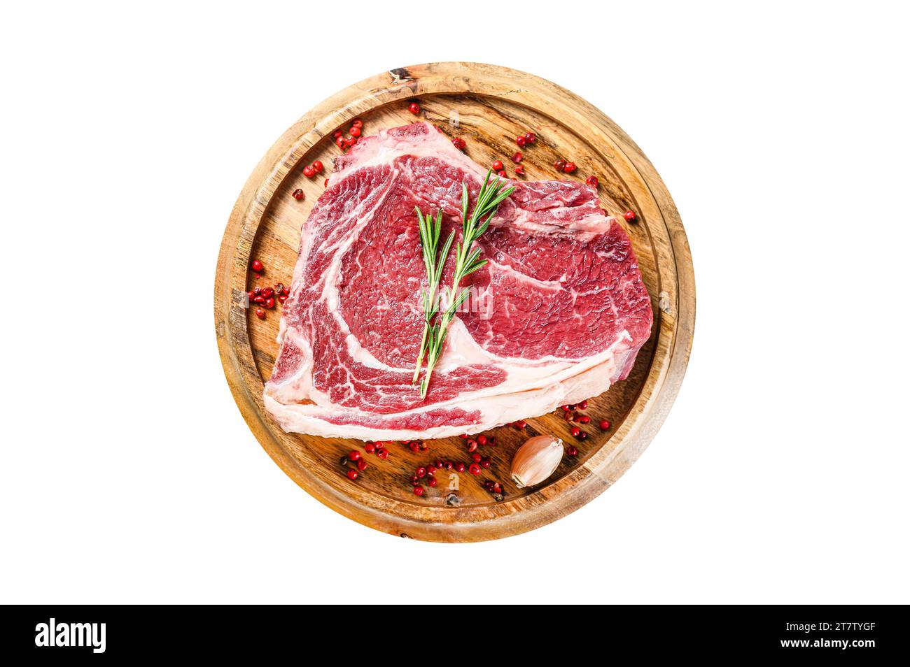 Raw cowboy steak or ribeye on the bone on a cutting board. Marble beef ...