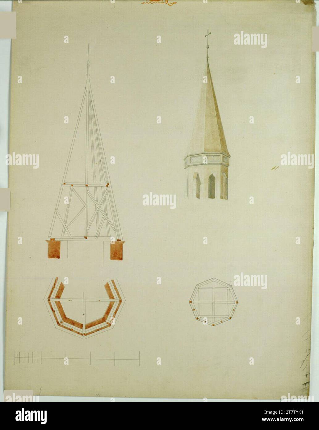 Carl von Hasenauer Polygonal tower tip with Gothic lance windows, roof ...