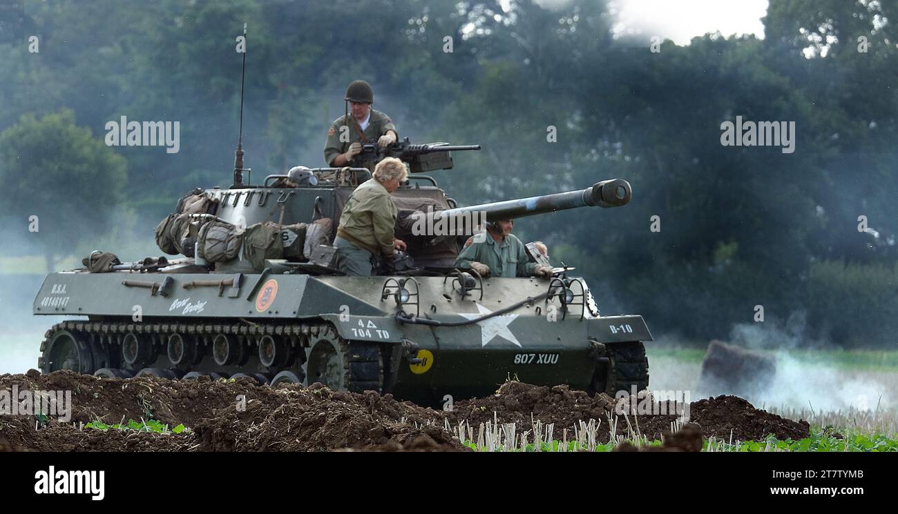 Victory Show. leicester, UK, 2023. Battle scene with soldiers and M18 ...