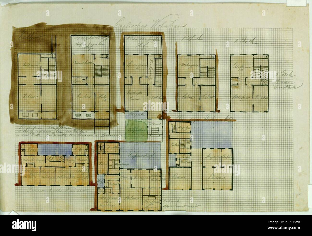Carl von Hasenauer English and Paris house, floor plans. Pencil ...