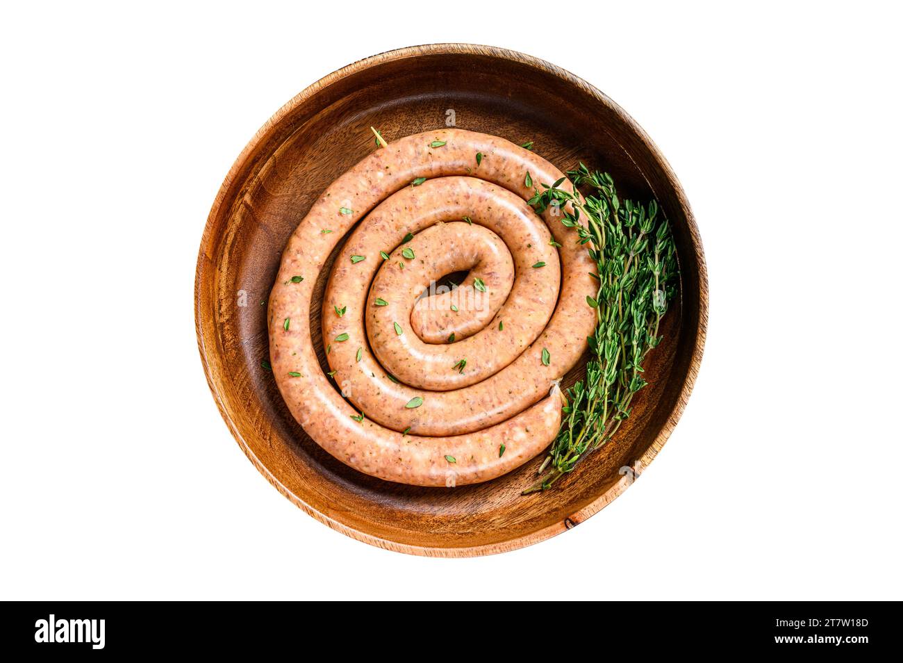 Raw spiral bbq chicken meat sausage. Isolated, white background Stock ...