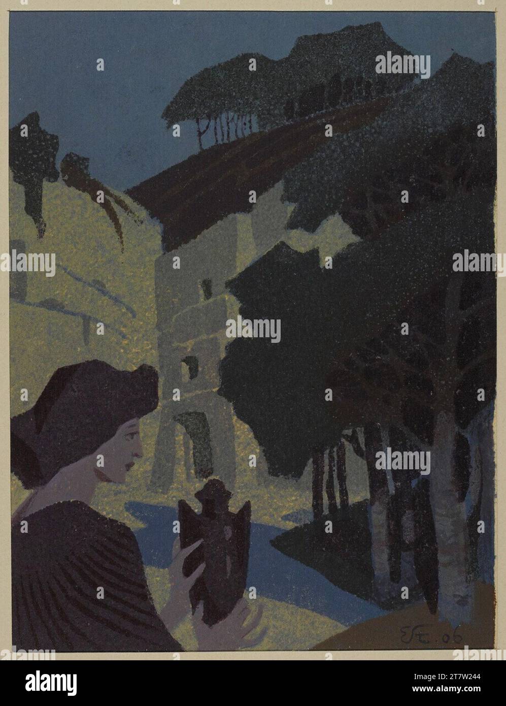 Ernst Stöhr Southern landscape with wife. Hand pressure in color 1906 ...