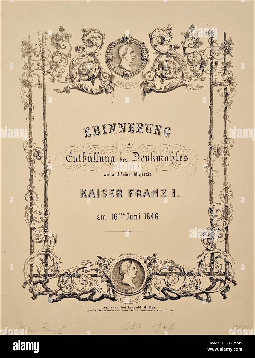 Leopold Müller (Lithograph in) Memory, the unveiling of the monument ...