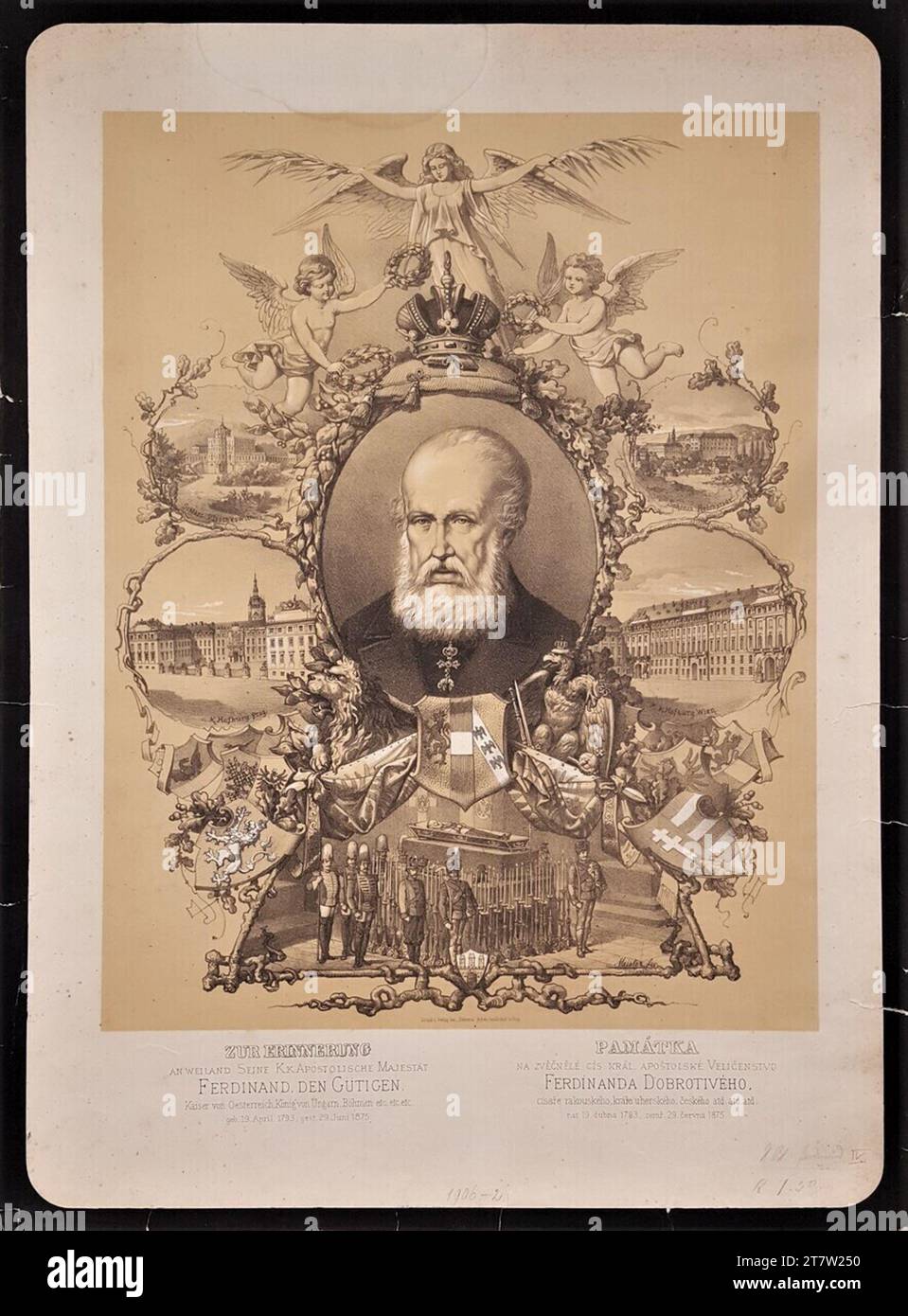 Julius Meister (Lithograph in) Memory sheet to Emperor Ferdinand I of ...