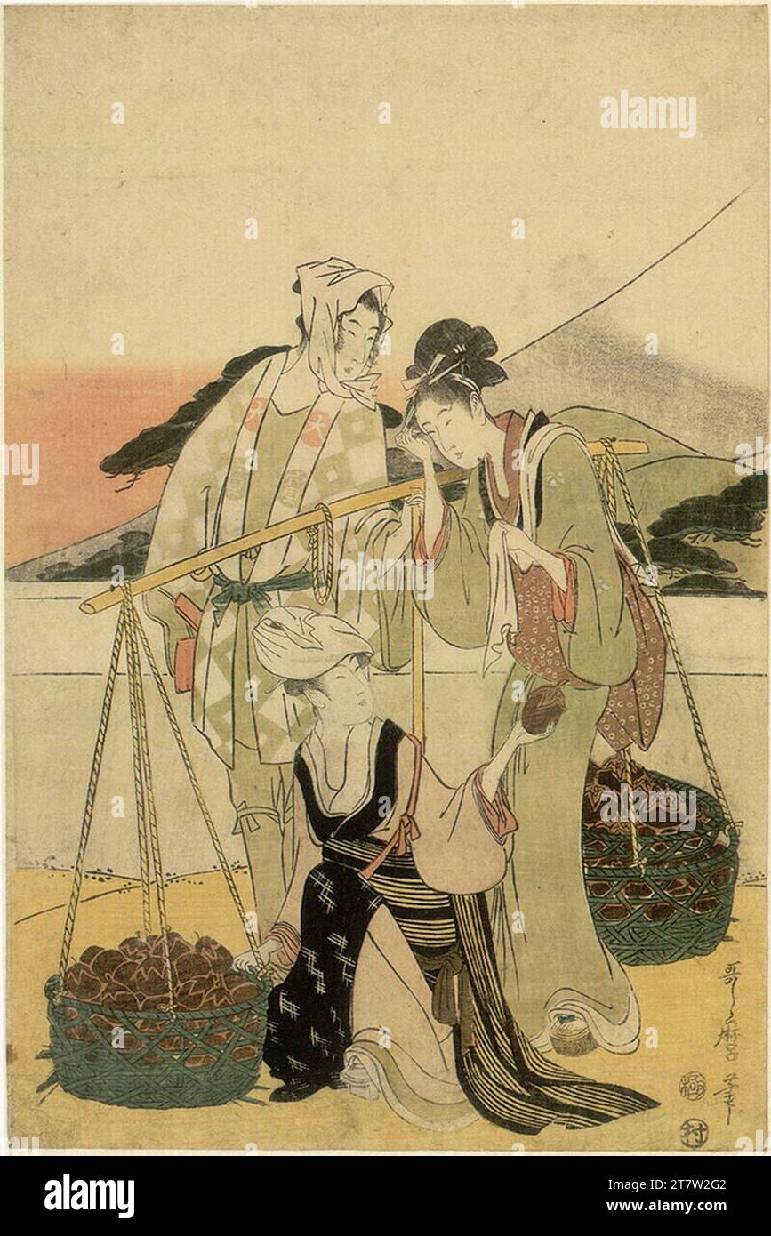 Kitagawa Utamaro Saleswoman (part of a triptych). Colored woodcut Stock ...