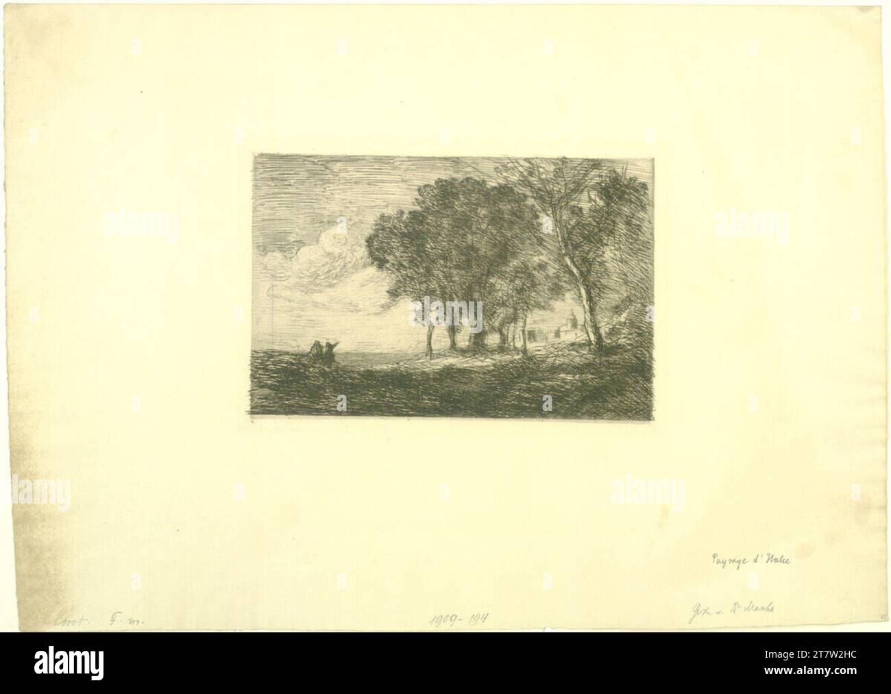 Jean-Baptiste Camille Corot Italian landscape. etching around 1865 ...