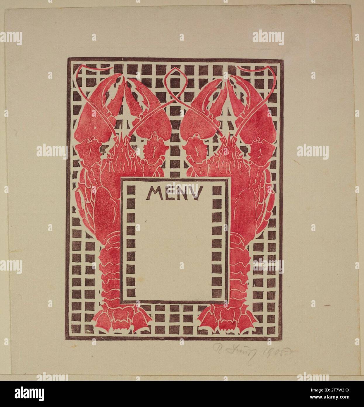 Rudolf Junk Menu (Hummer). Colored woodcut 1905 , 1905 Stock Photo - Alamy