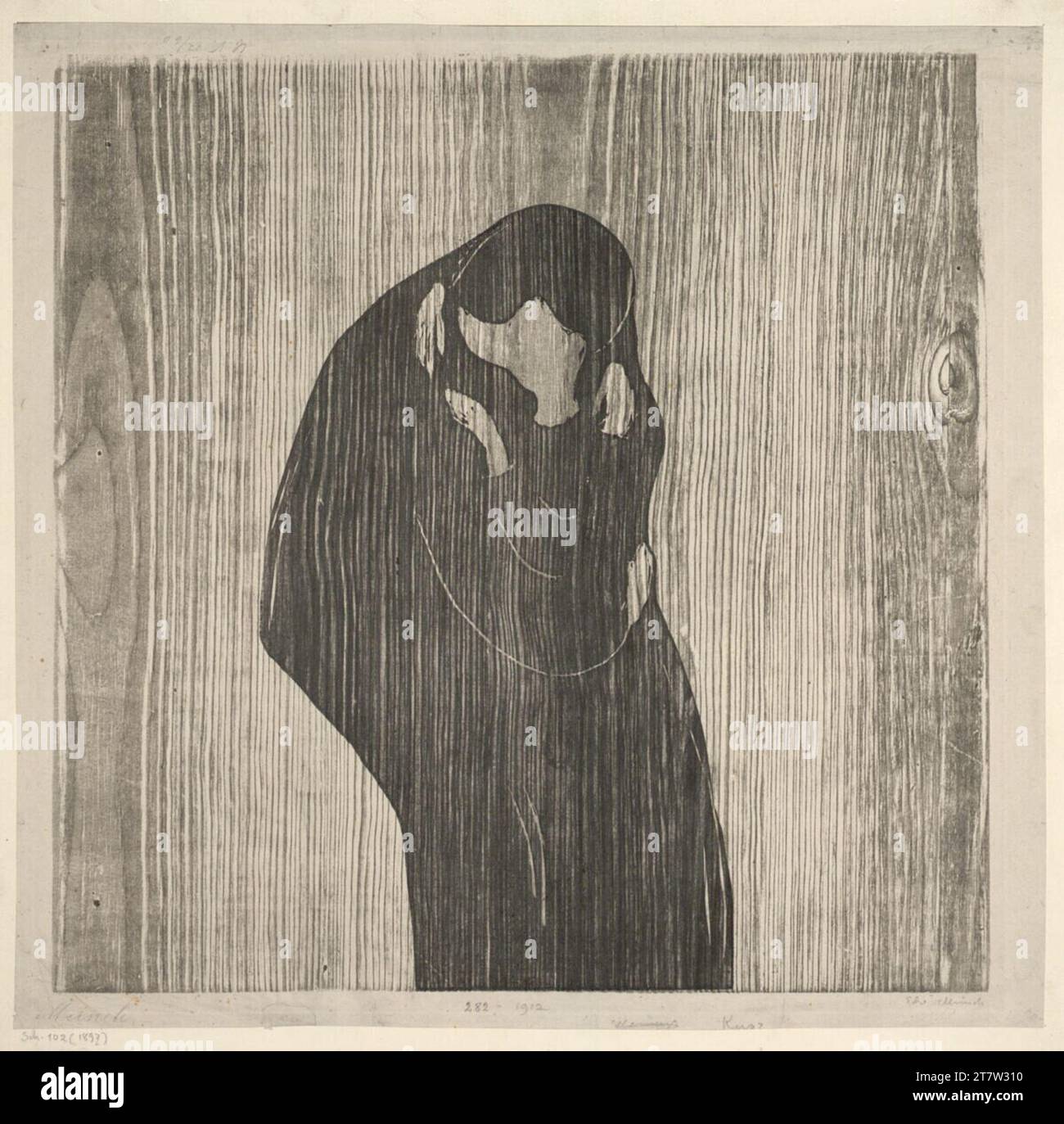 Edvard Munch The kiss IV. Color wood cut with hollow iron and trunk saw ...