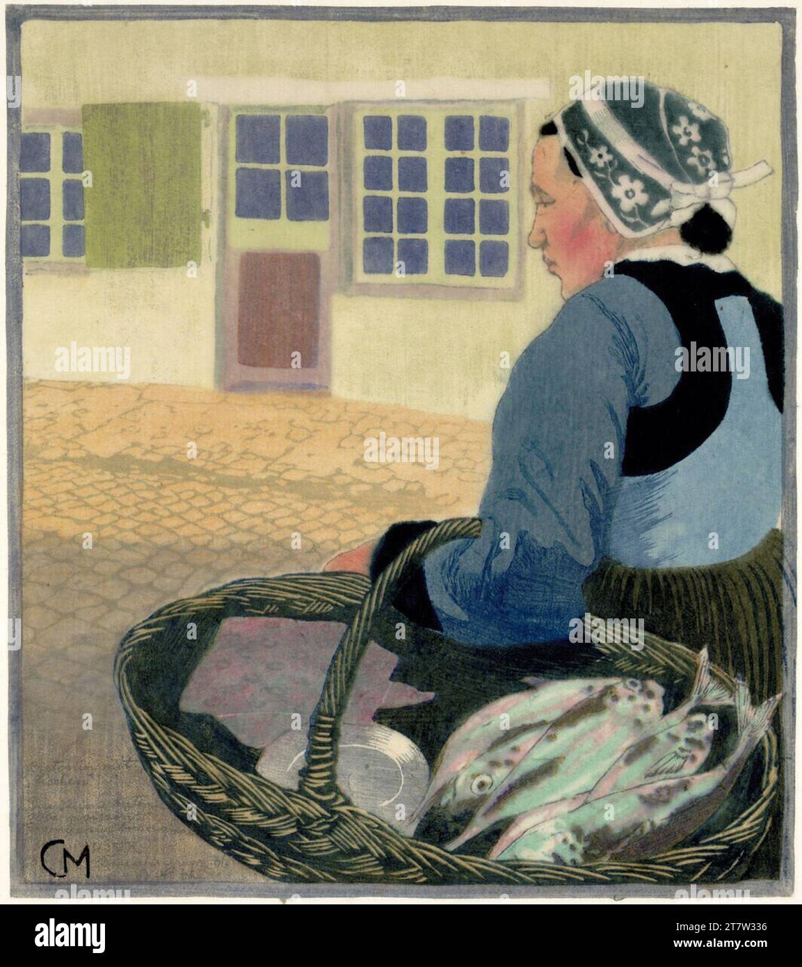 Carl Moser Bretonin with fish. Color cutting; Japanese paper 1906 ...
