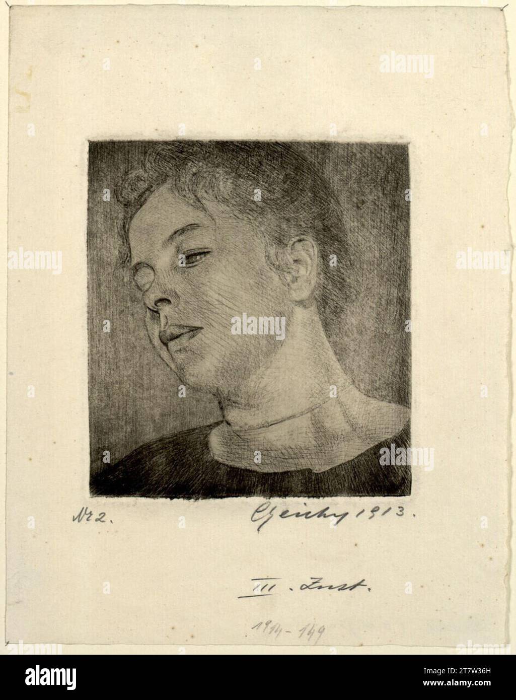 Carl Anton Reichel Girl's head. Caltnadel 1913 , 1913 Stock Photo - Alamy