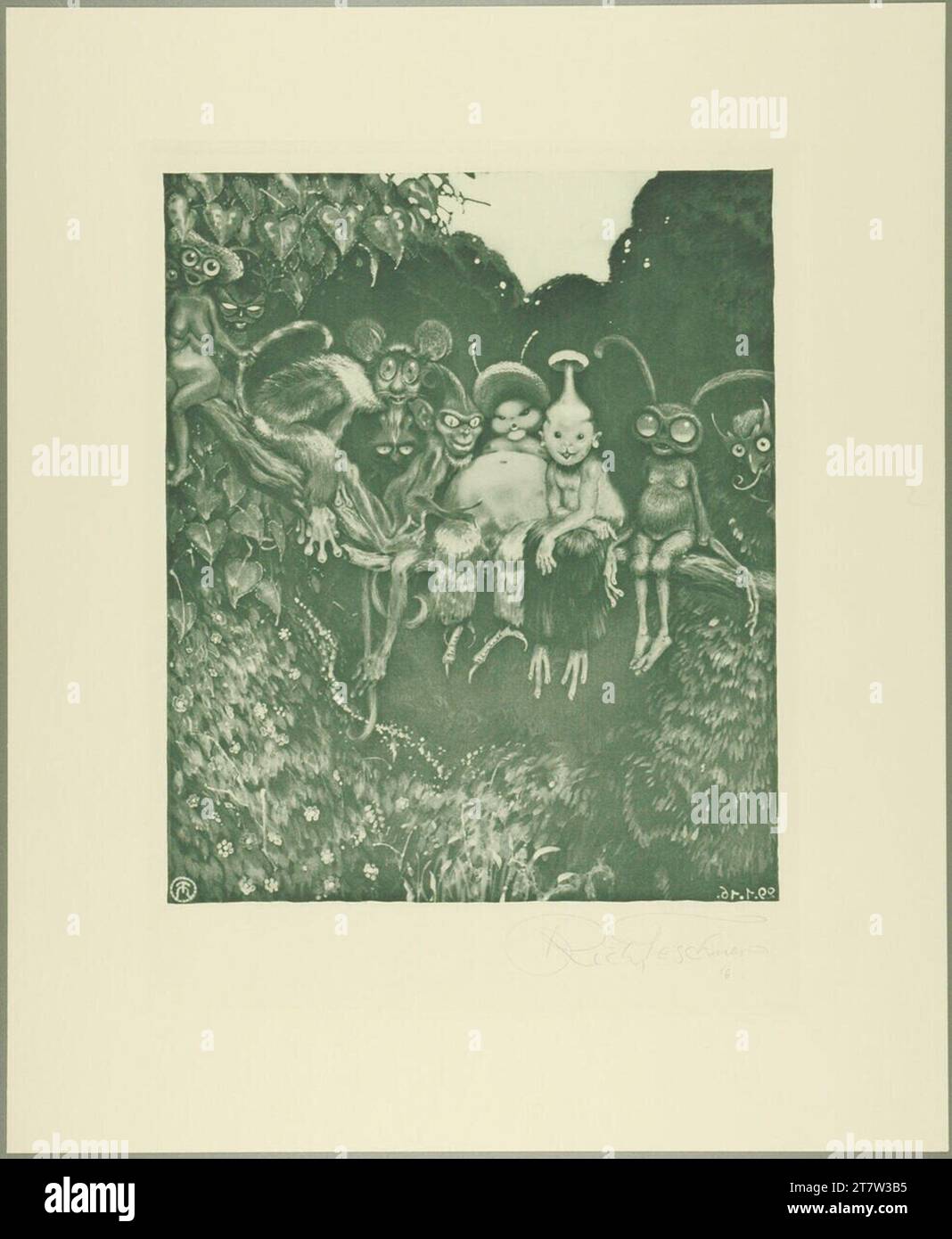 Richard Teschner The audience. Etching in green 1916 , 1916 Stock Photo ...