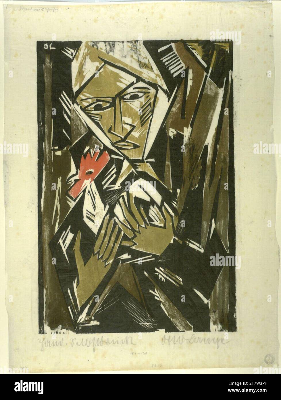 Otto Lange Woman with rooster. Colored woodcut 1915 , 1915 Stock Photo ...