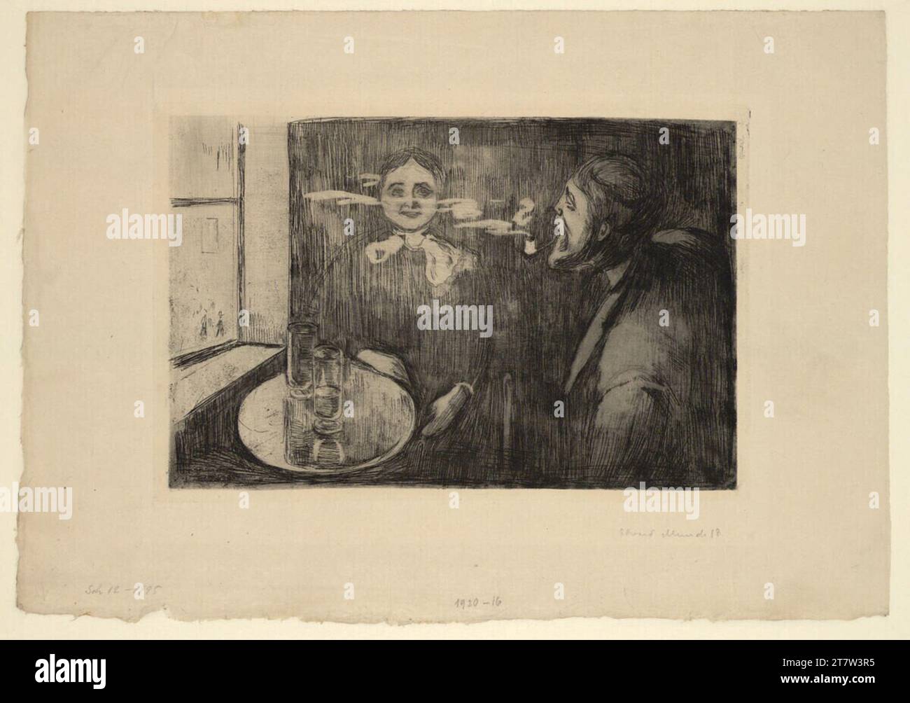 Edvard Munch Tête-à-tête (Plauderstunde). Cold and etching on the ...