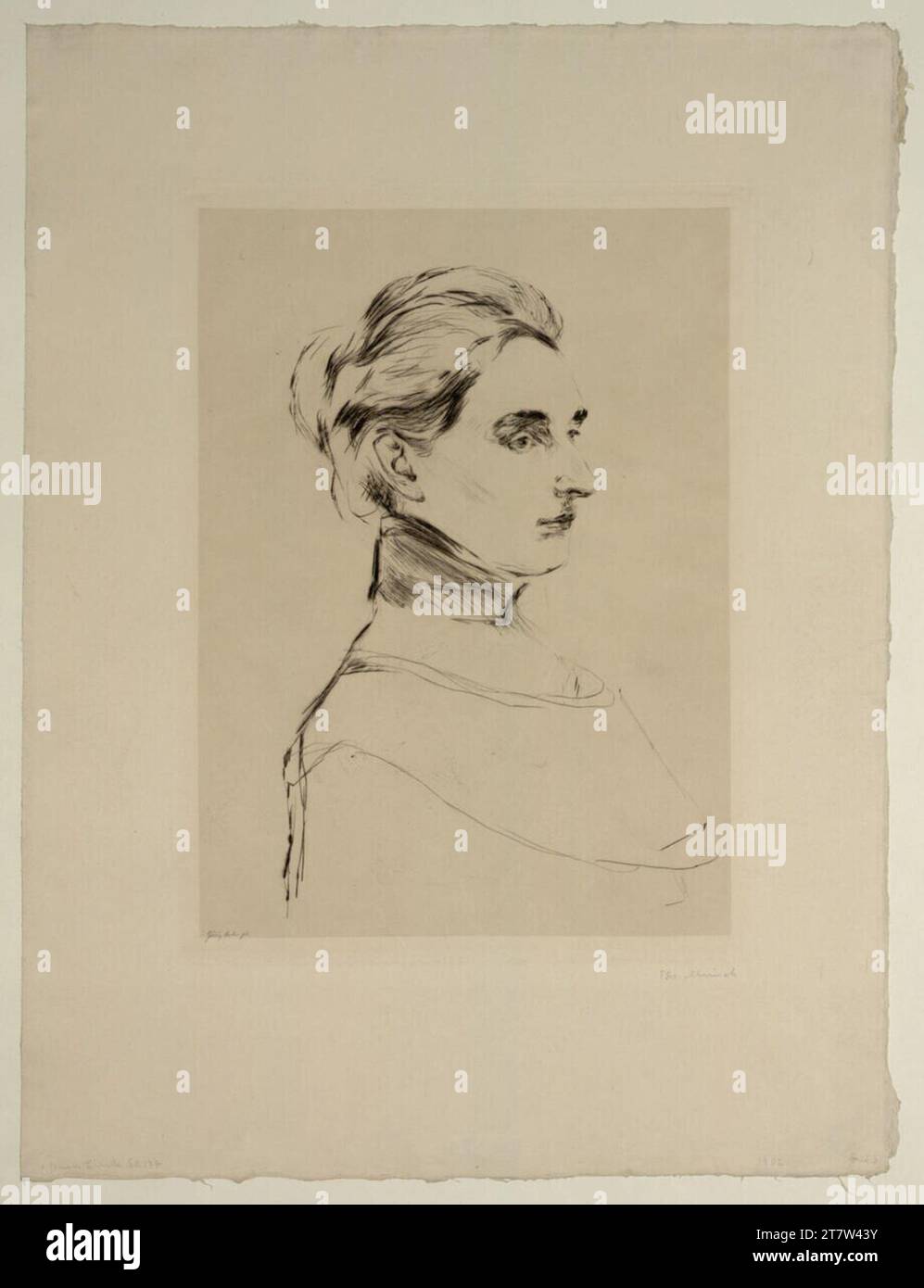 Edvard Munch Frau Marie Linde. Colding on the copper plate in black ...