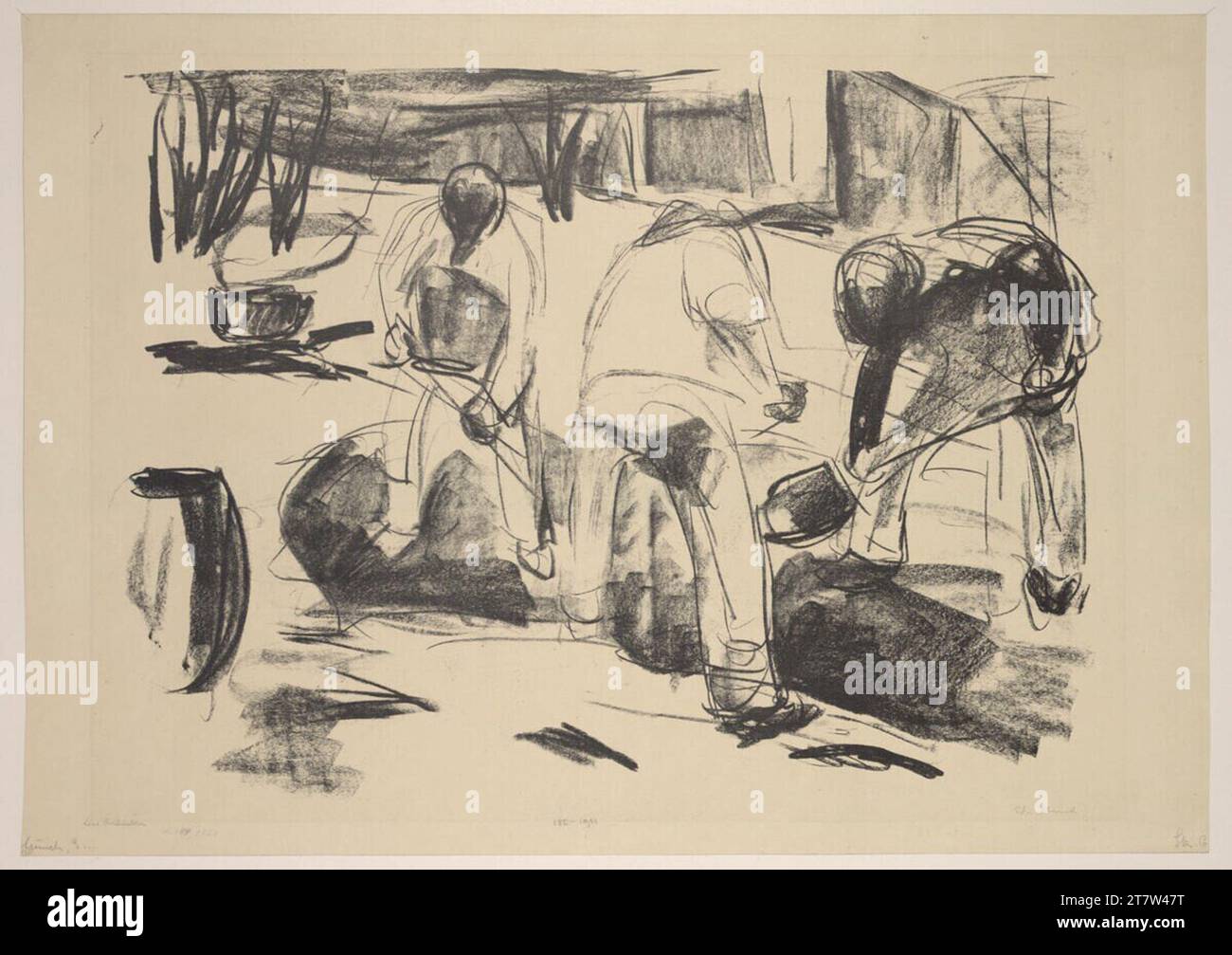 Edvard Munch Raving workers. Lithography with litho -series in black ...