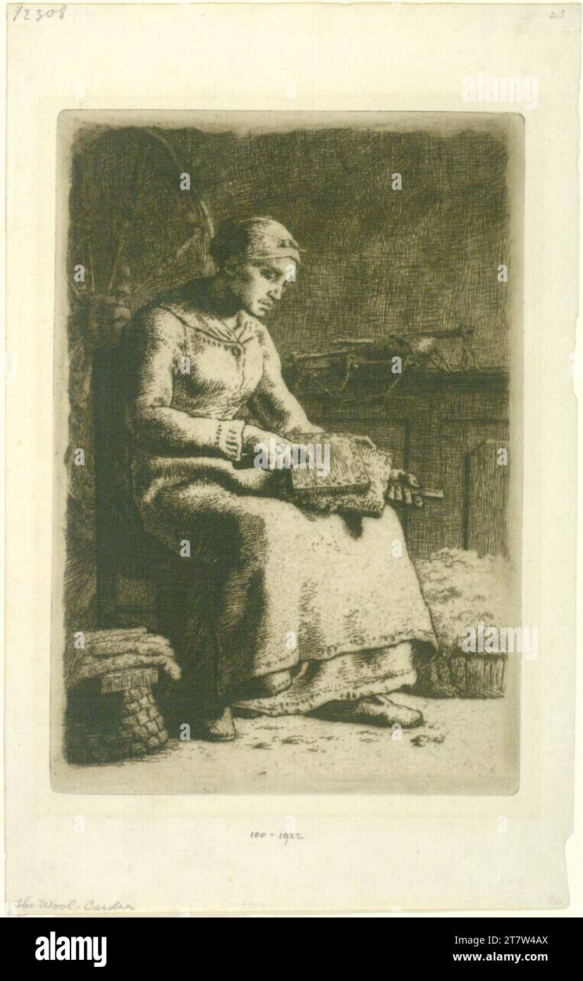 Jean-François Millet The carder. etching 3. Viertel 19. Century Stock ...