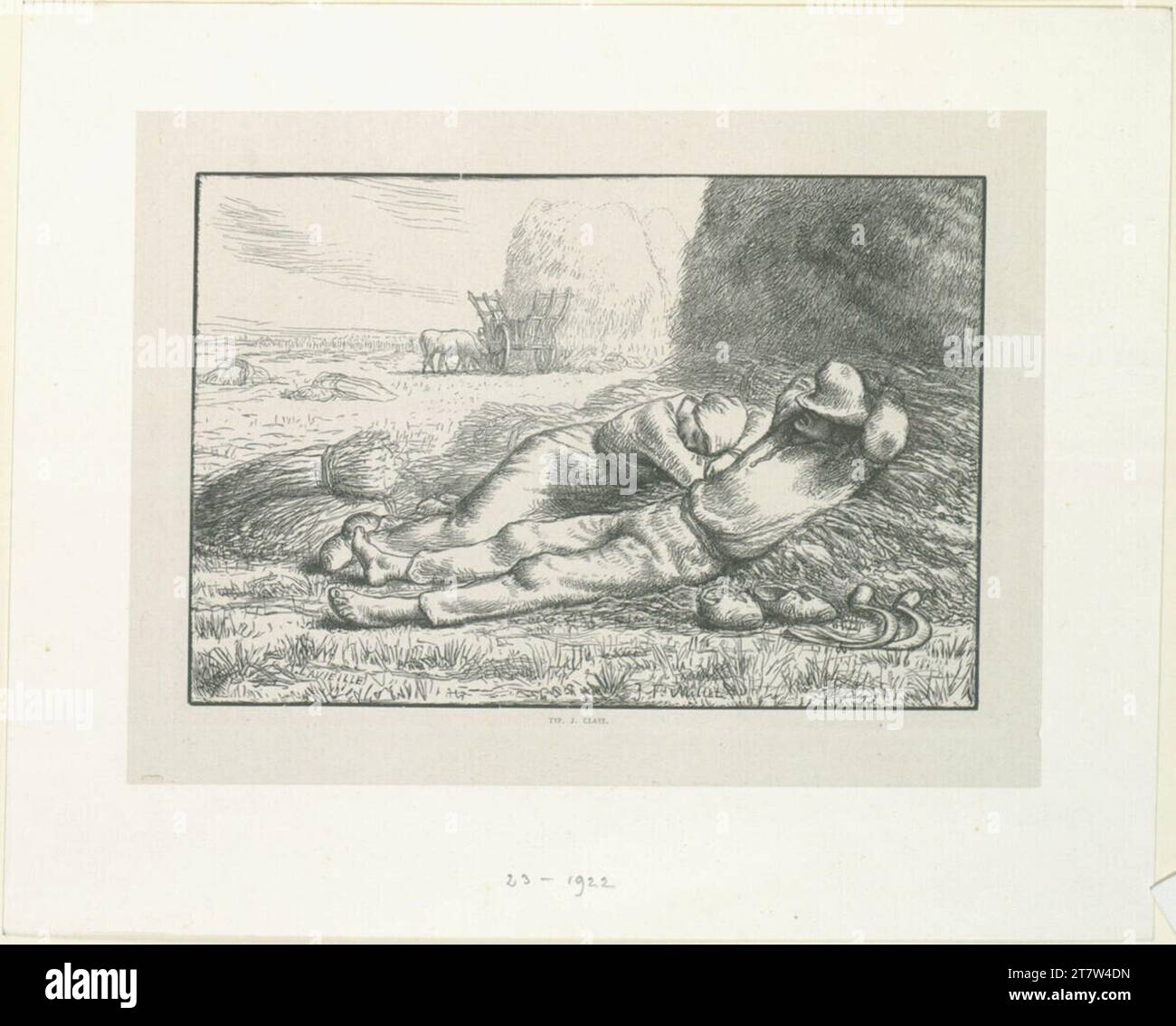 Jacques Adrien Lavieille Lunch break. Woodcut; rolled china paper ...