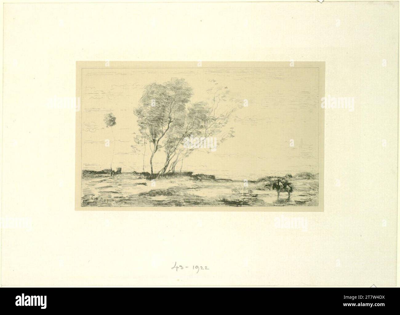 Jean-Baptiste Camille Corot Memory of Sologne. Lithography (autograph ...