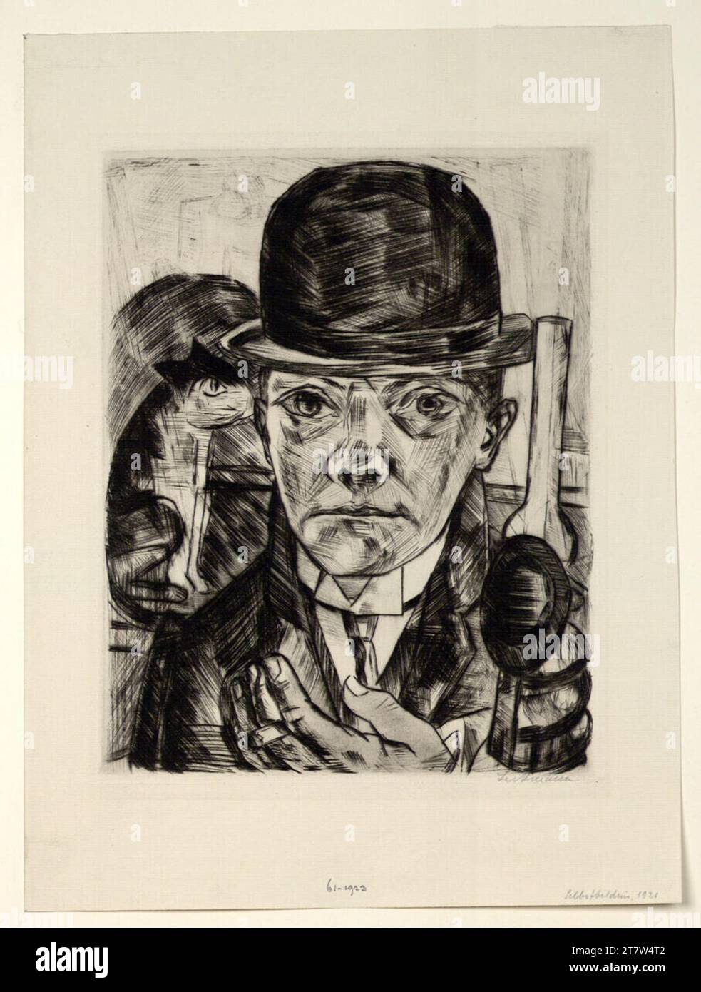 Max Beckmann Self -portrait with stiff hat. Caltnadel 1920 , 1920 Stock ...