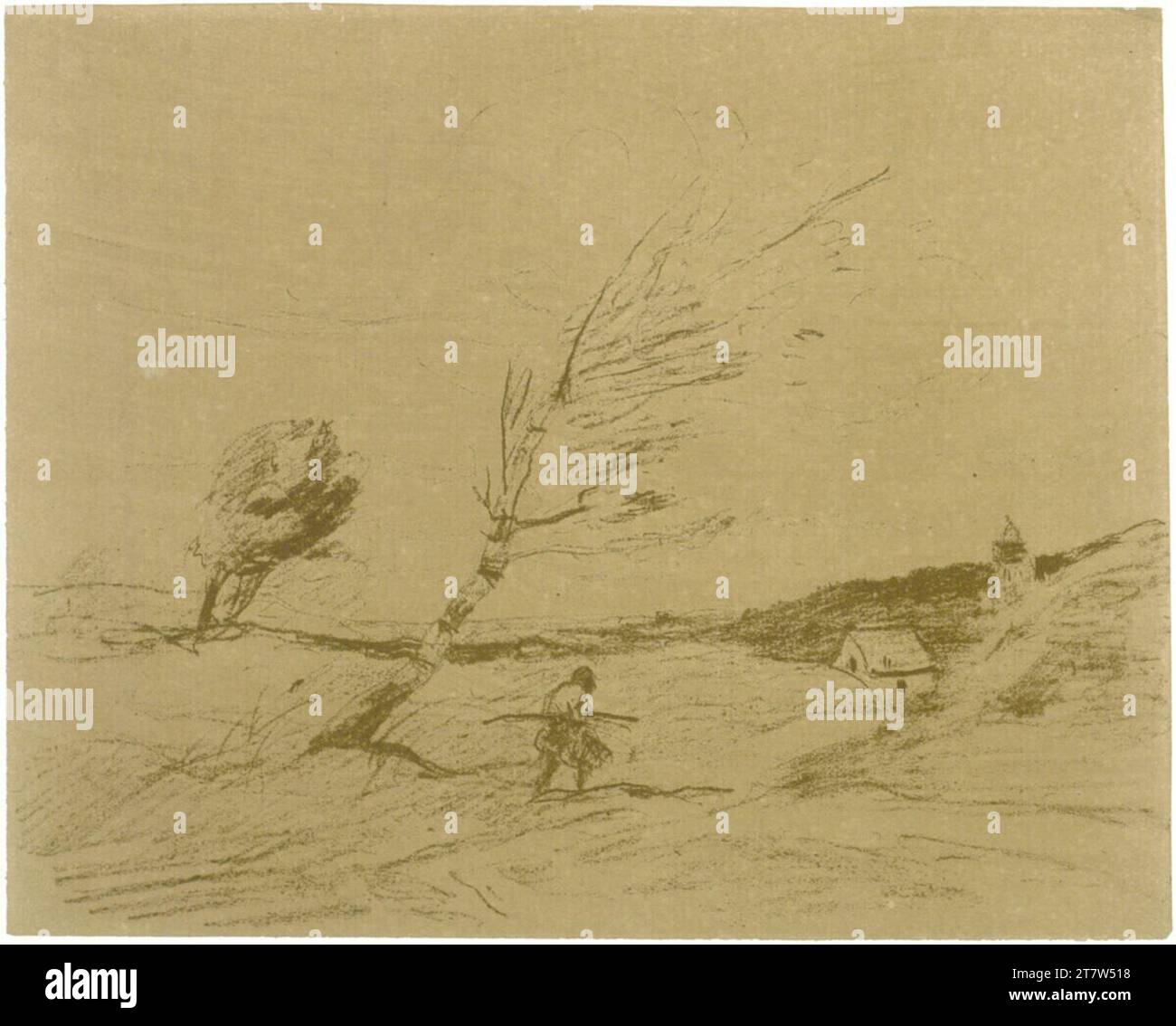 Jean-Baptiste Camille Corot The gust of wind. Lithography (autograph ...