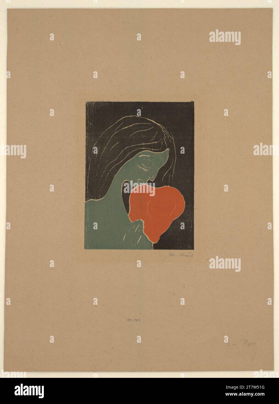 Edvard Munch The heart. Color woodcut with hollow iron and leaf saw in ...