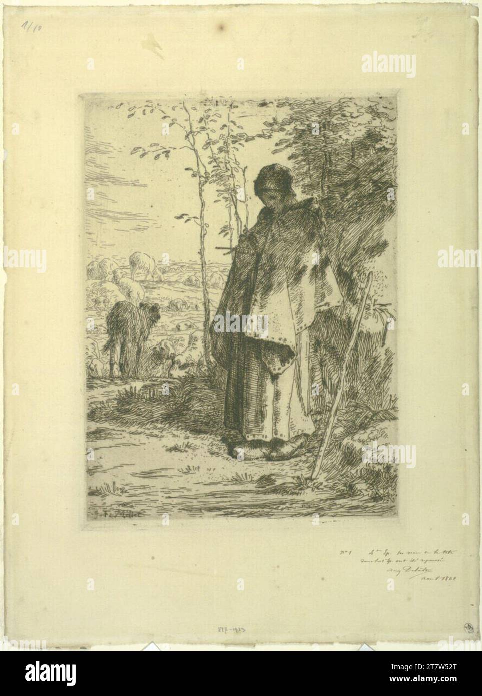 Jean-François Millet The large shepherdess. etching 1862 , 1862 Stock ...
