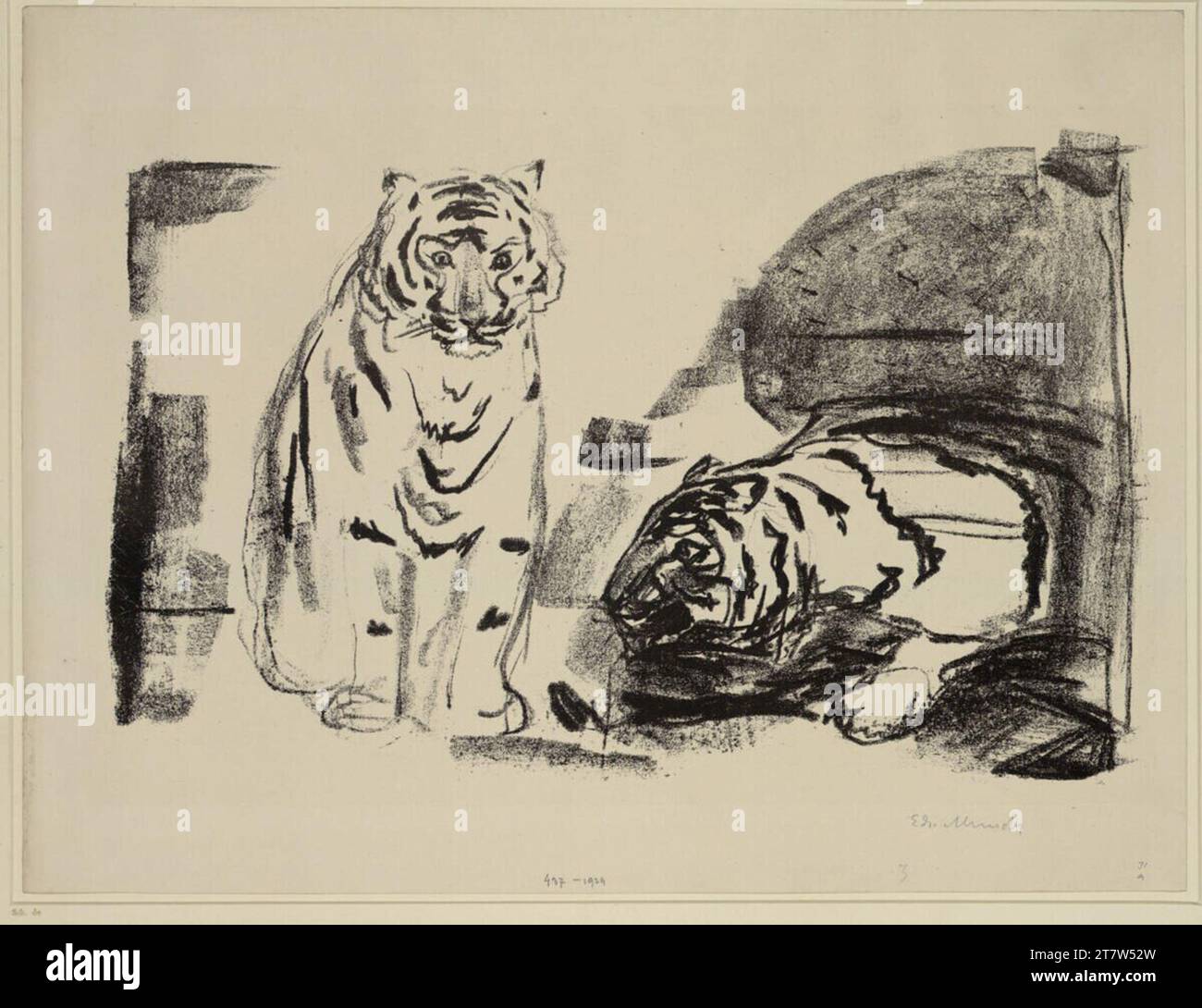 Edvard Munch Sitting and creeping tigers. Lithography with litho ...