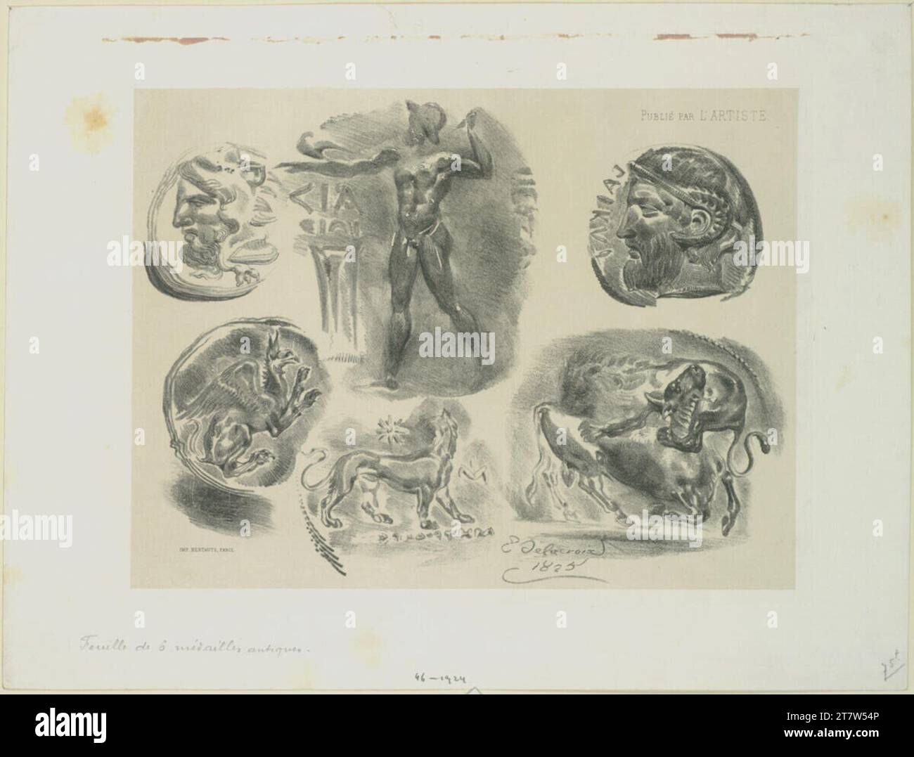 Eugène Delacroix Leaf of six ancient medals. Lithography 1825 , 1825 ...