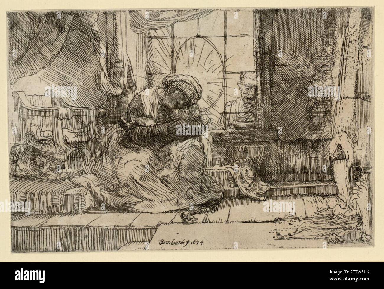 Rembrandt Harmensz. van Rijn The holy family with the cat. Etching ...