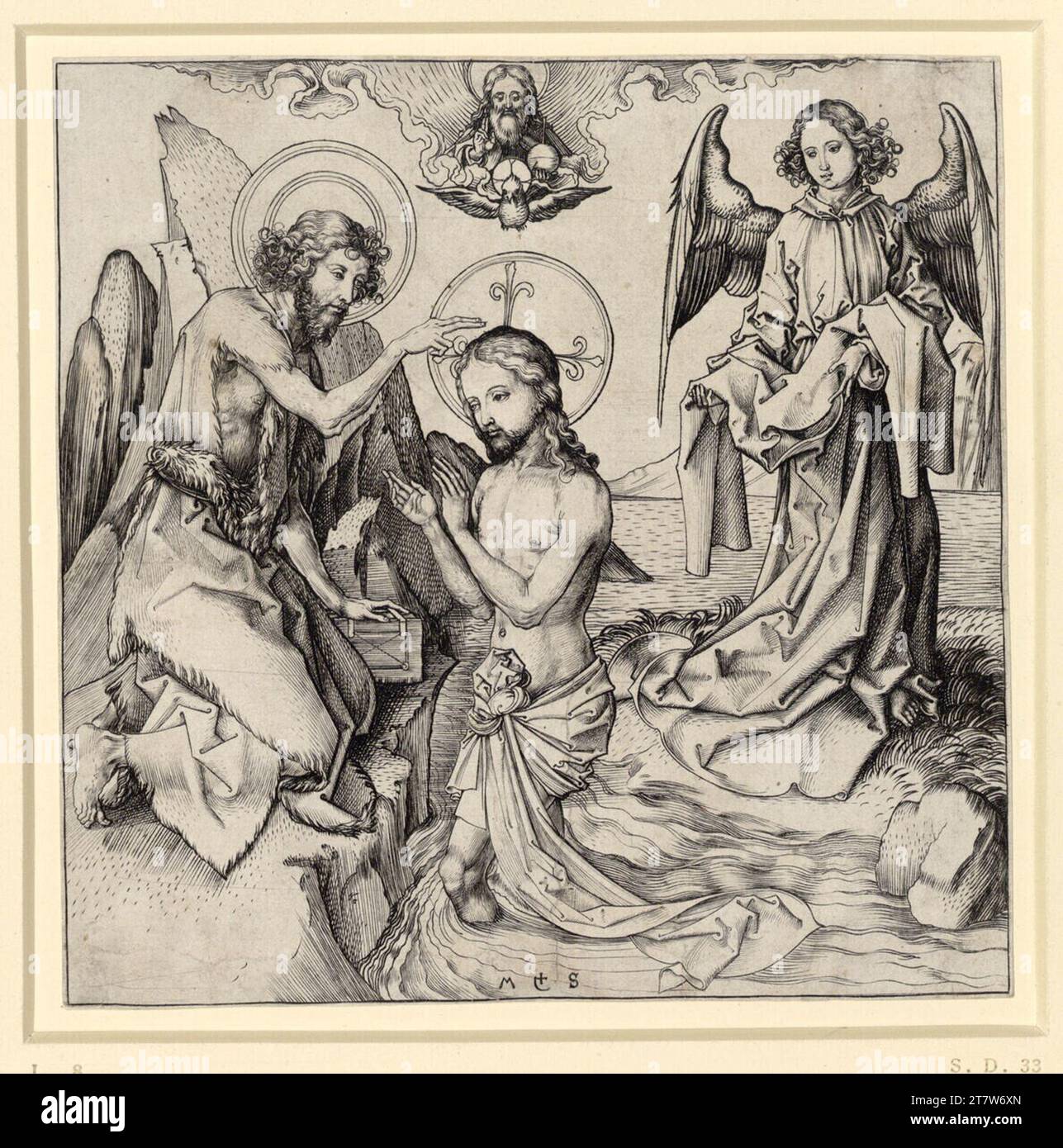 Martin Schongauer The baptism of Christ. Copper engraving print letztes ...