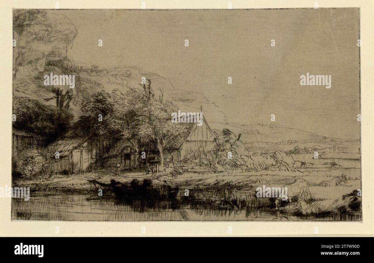 Rembrandt Harmensz. van Rijn Landscape with a cow. Etching and a ledge ...