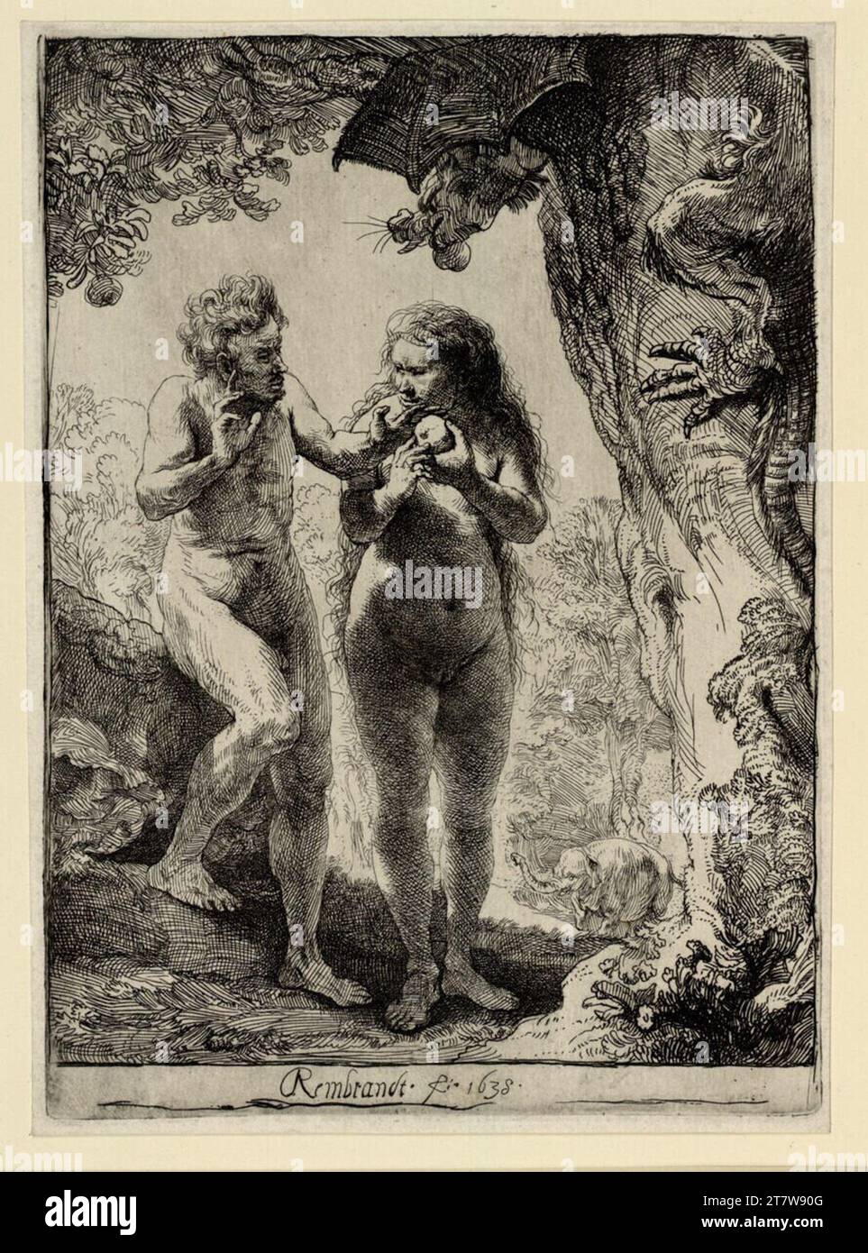 Rembrandt Harmensz. van Rijn Adam and Eva (the fall). etching 1638 ...