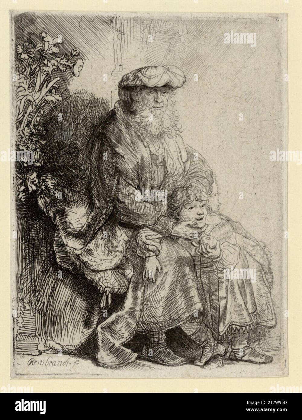 Rembrandt Harmensz. van Rijn Abraham, Isaak caressed. etching around ...