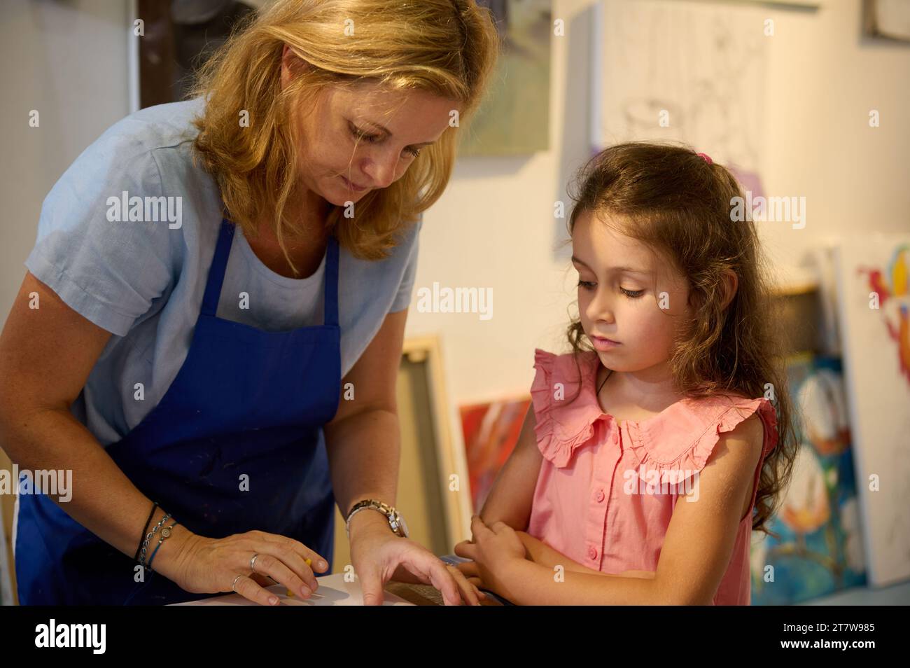 Authentic portrait of an art school student girl and female artist ...