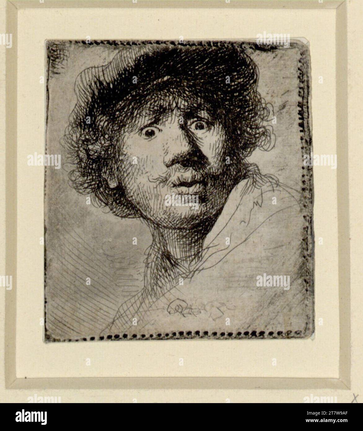 Rembrandt Harmensz. van Rijn Self -portrait with opened eyes. Etching and a ledge; Print of ...
