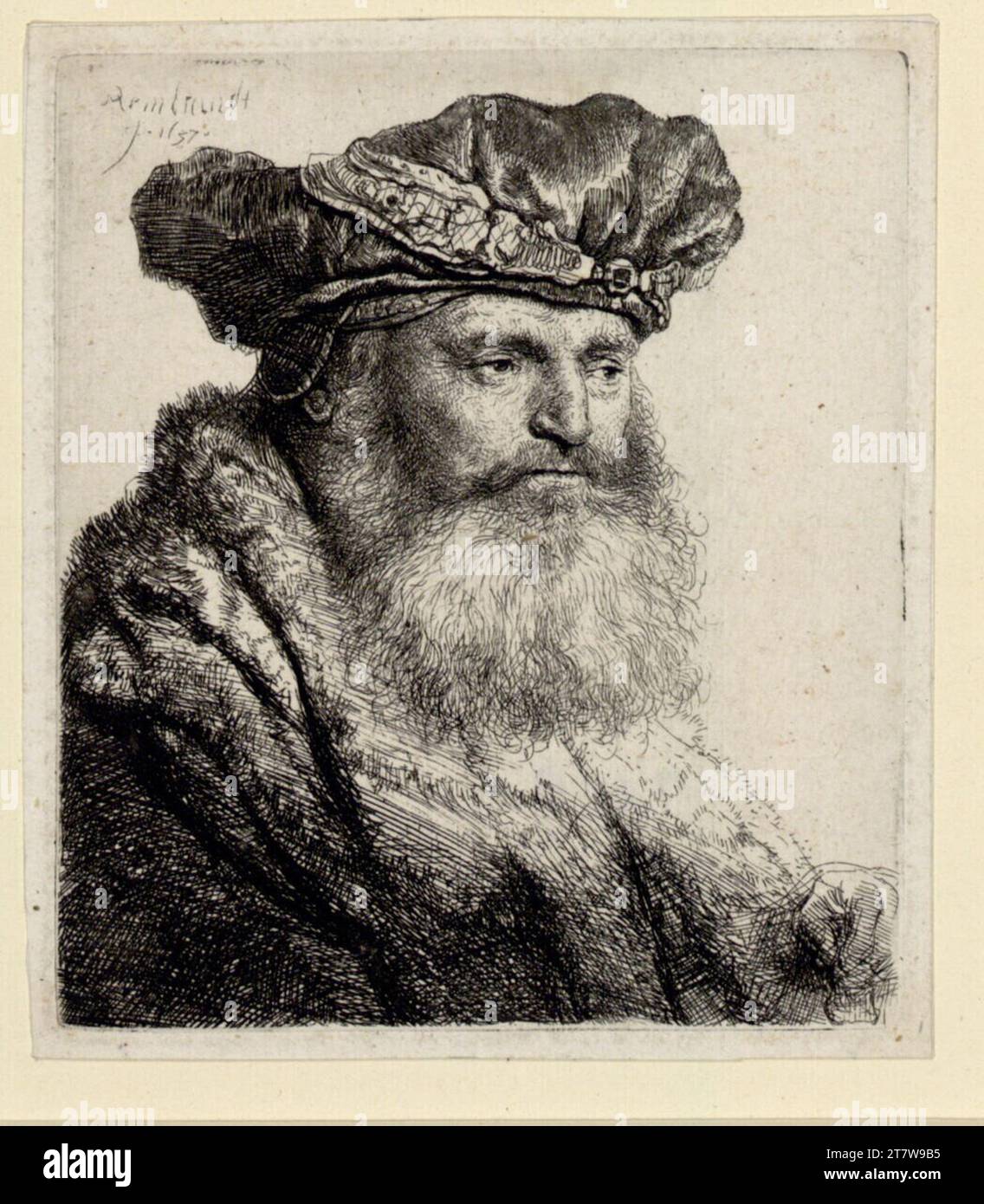 Rembrandt Harmensz. van Rijn Bearded man in beret with agraffe. etching ...