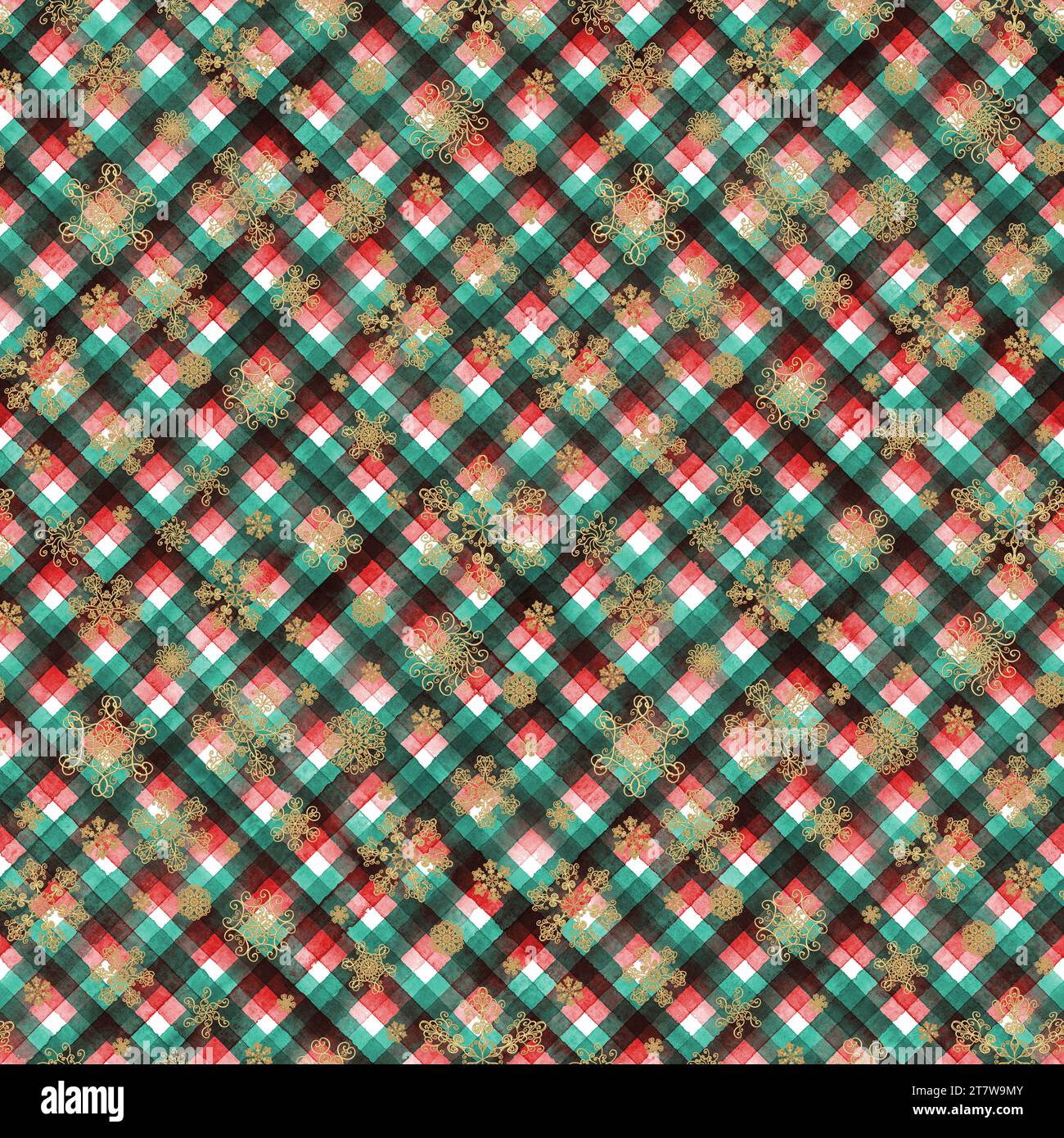 Watercolor stripe plaid seamless pattern. Red and green stripes and ...