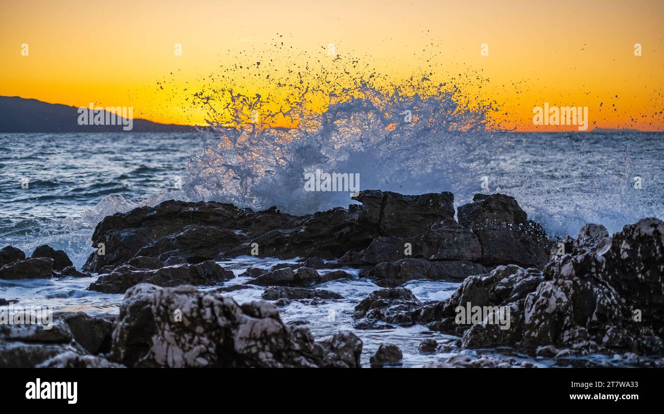 Beautiful sunset wave vibrant translucent color nice clear water ...