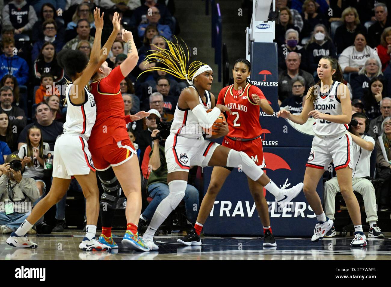 UConn forward Aaliyah Edwards (3) pulls down a rebound in the first ...