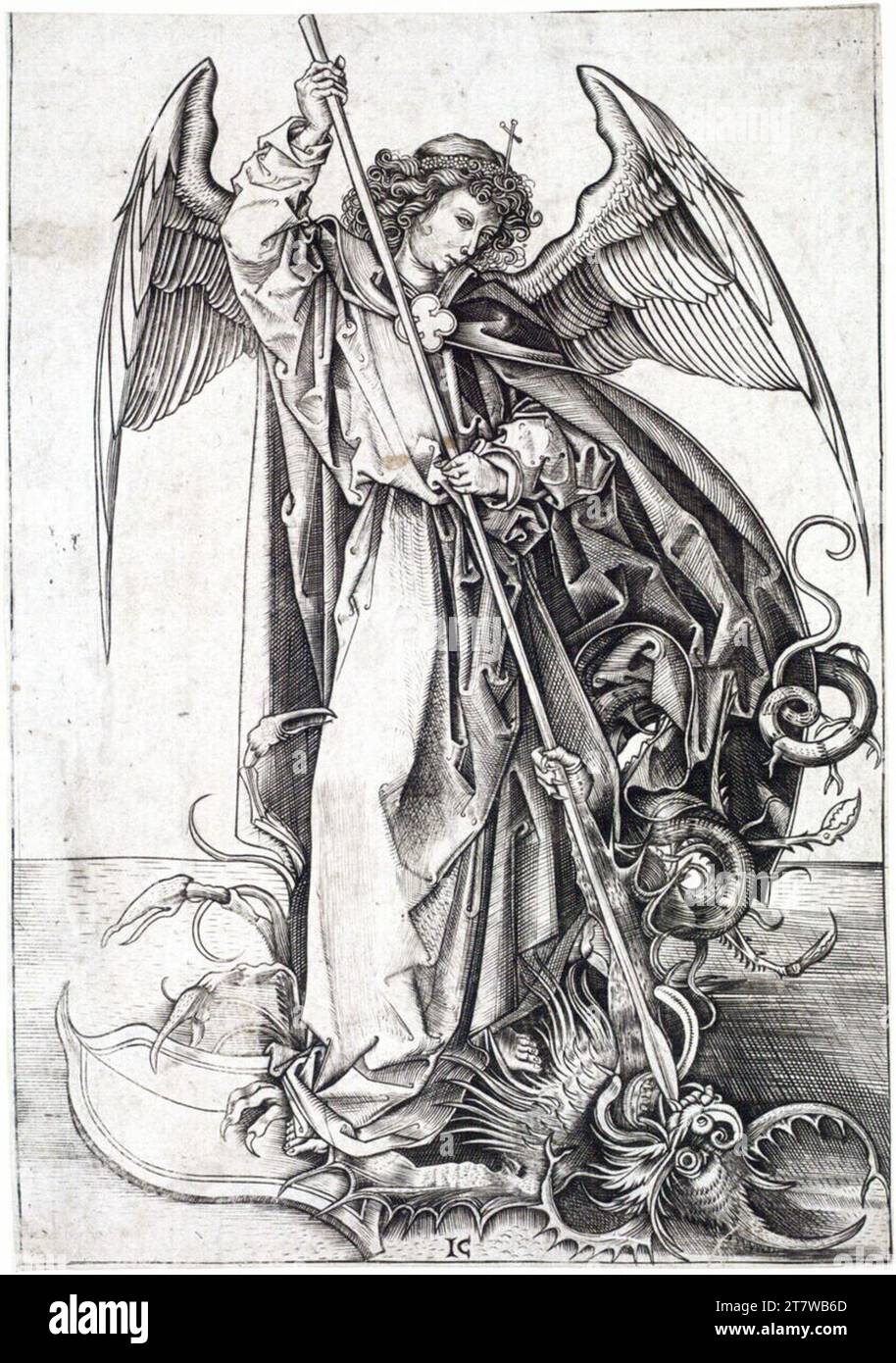 Monogrammist IC The St. Michael. Copper engraving print Ende 15. Jh ...