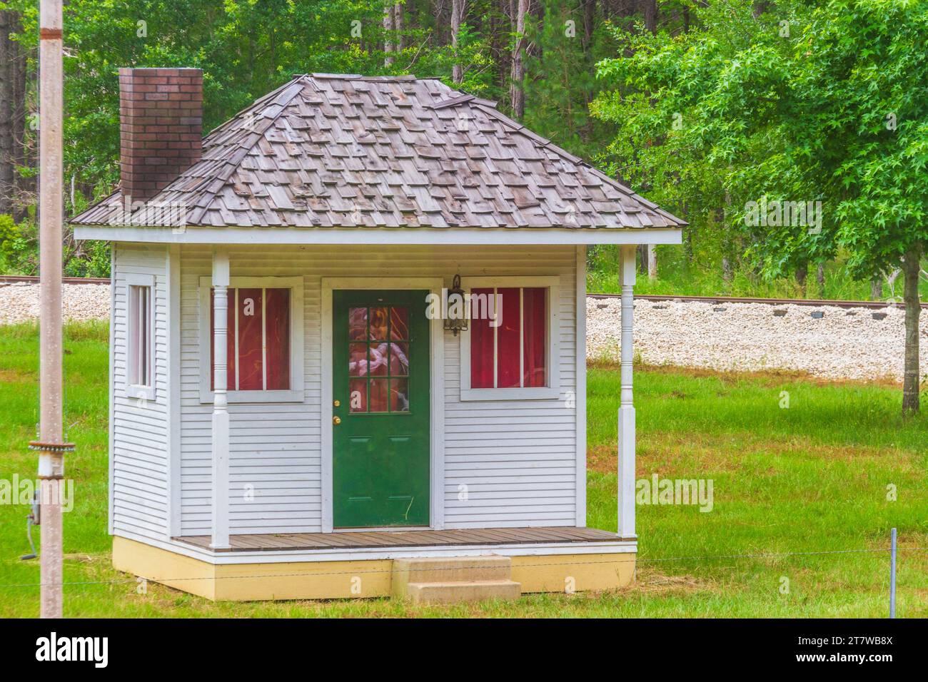 Railroad building by the tracks of the Texas State Railroad which runs ...