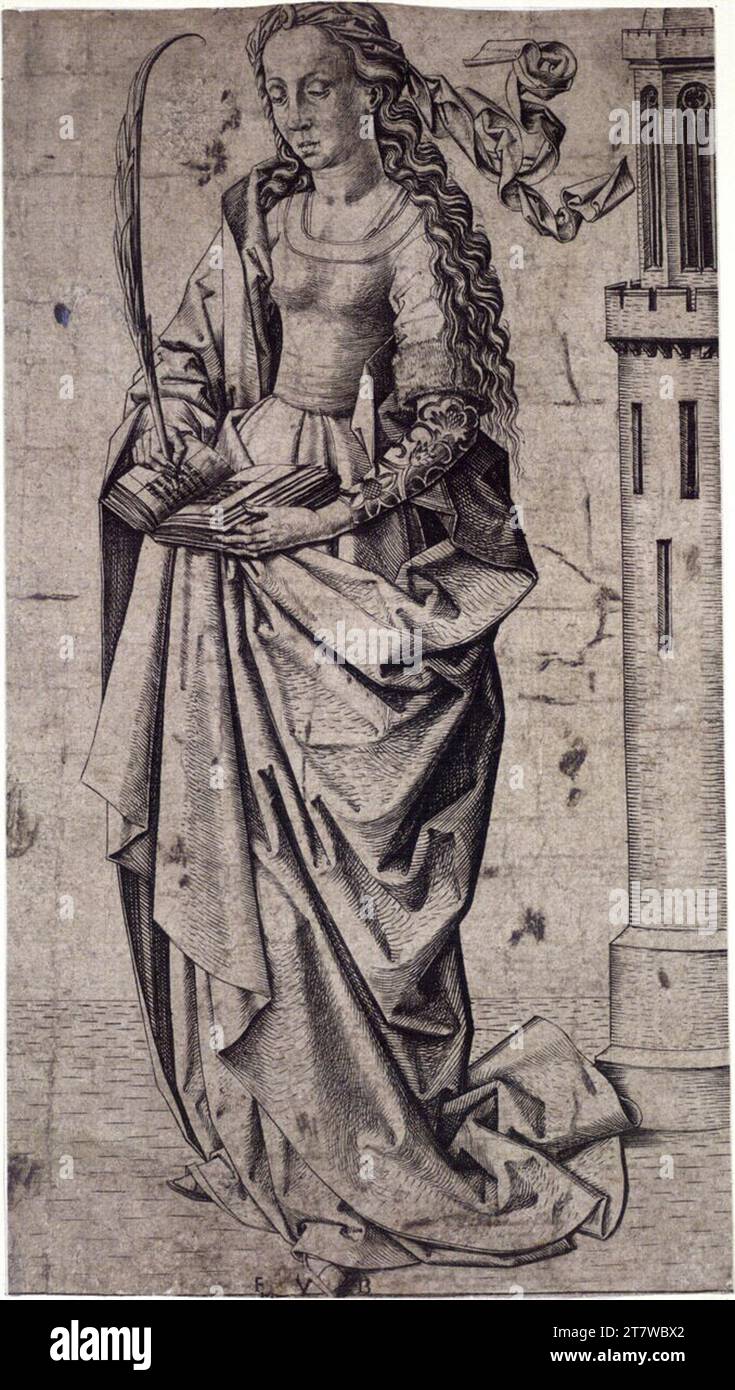 Meister FVB Holy Barbara. Copper engraving print around 1480 - 1500 ...