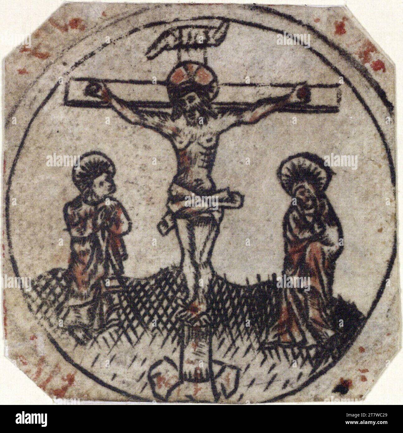 Anonym Crucifixion. Copper engraving, colored 15./16. Century Stock ...